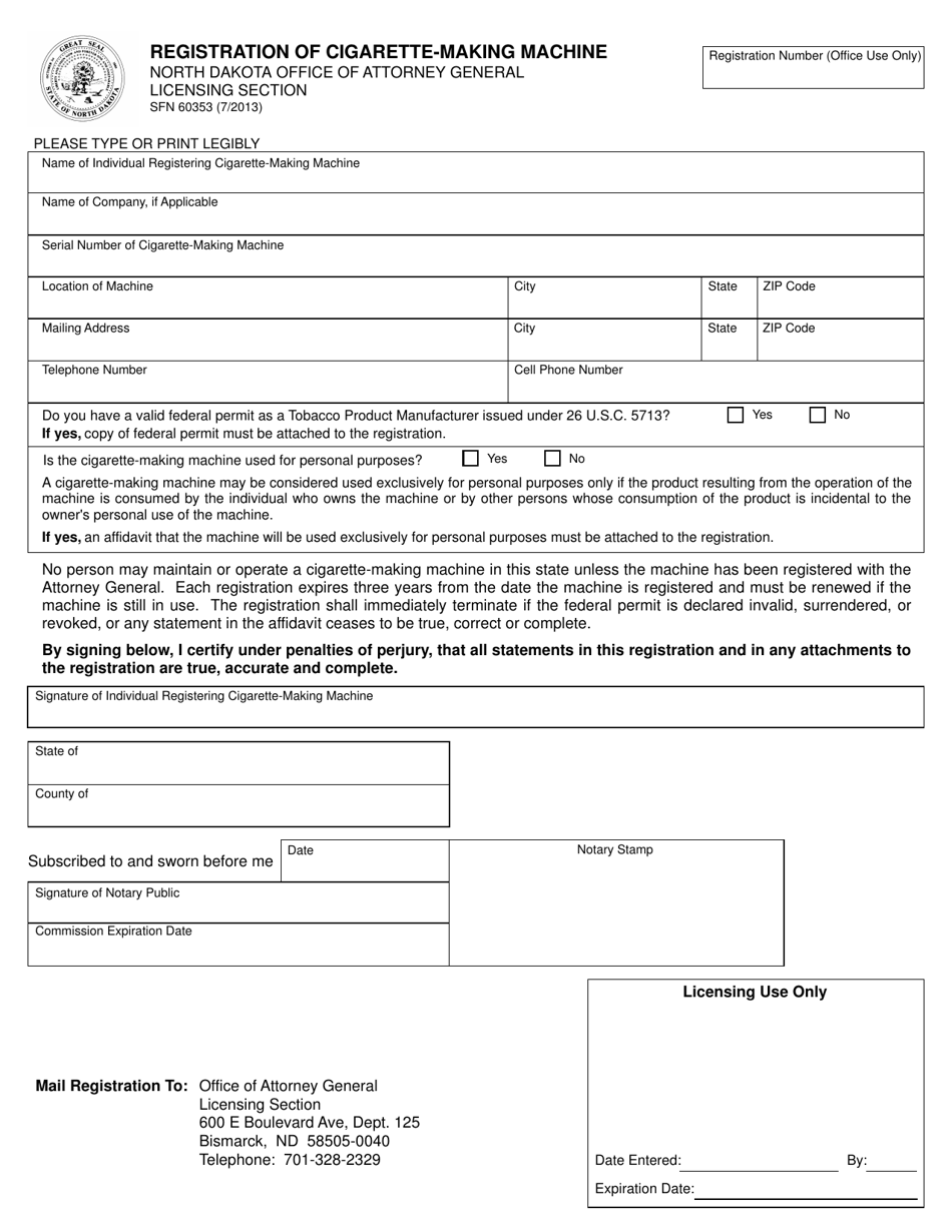 Form SFN60353 - Fill Out, Sign Online and Download Fillable PDF, North ...
