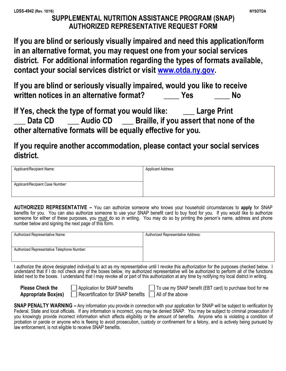 Form LDSS-4942 - Fill Out, Sign Online and Download Printable PDF, New ...