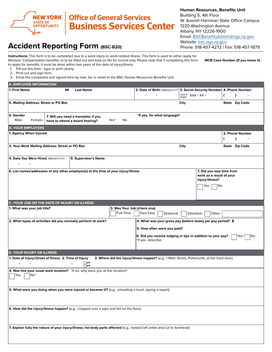 Form BSC-B20 - Fill Out, Sign Online and Download Fillable PDF, New ...