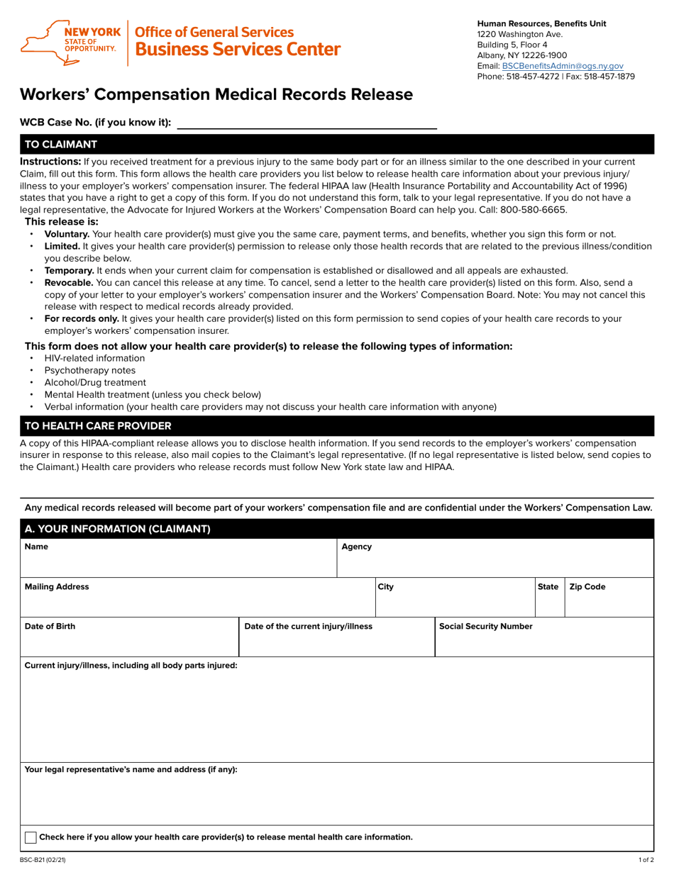 Form BSC-B21 - Fill Out, Sign Online and Download Fillable PDF, New ...