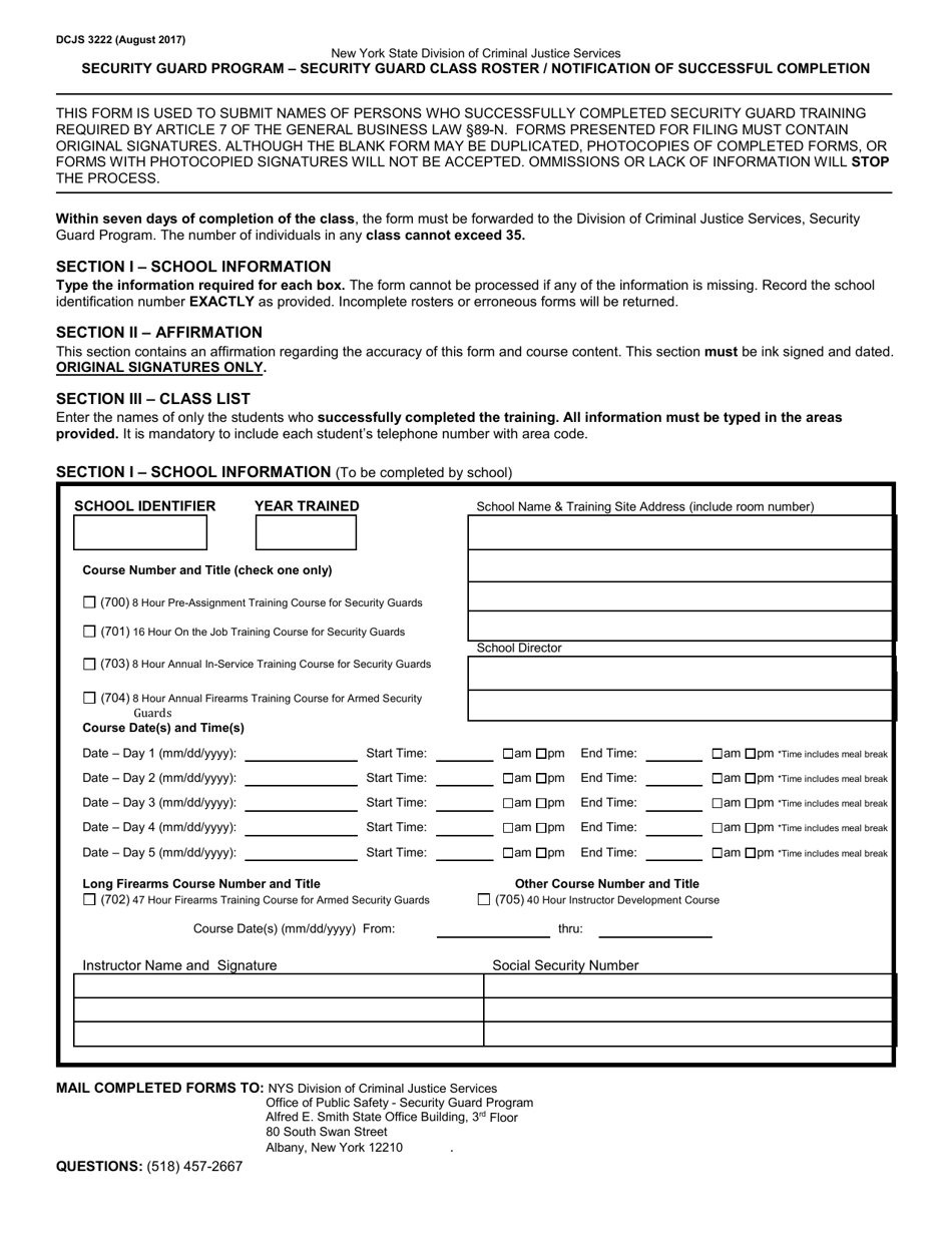 Form DCJS3222 - Fill Out, Sign Online and Download Fillable PDF, New ...