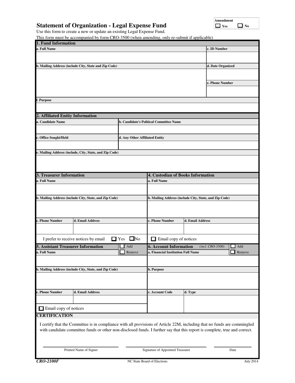 Form CRO-2100F - Fill Out, Sign Online and Download Fillable PDF, North ...