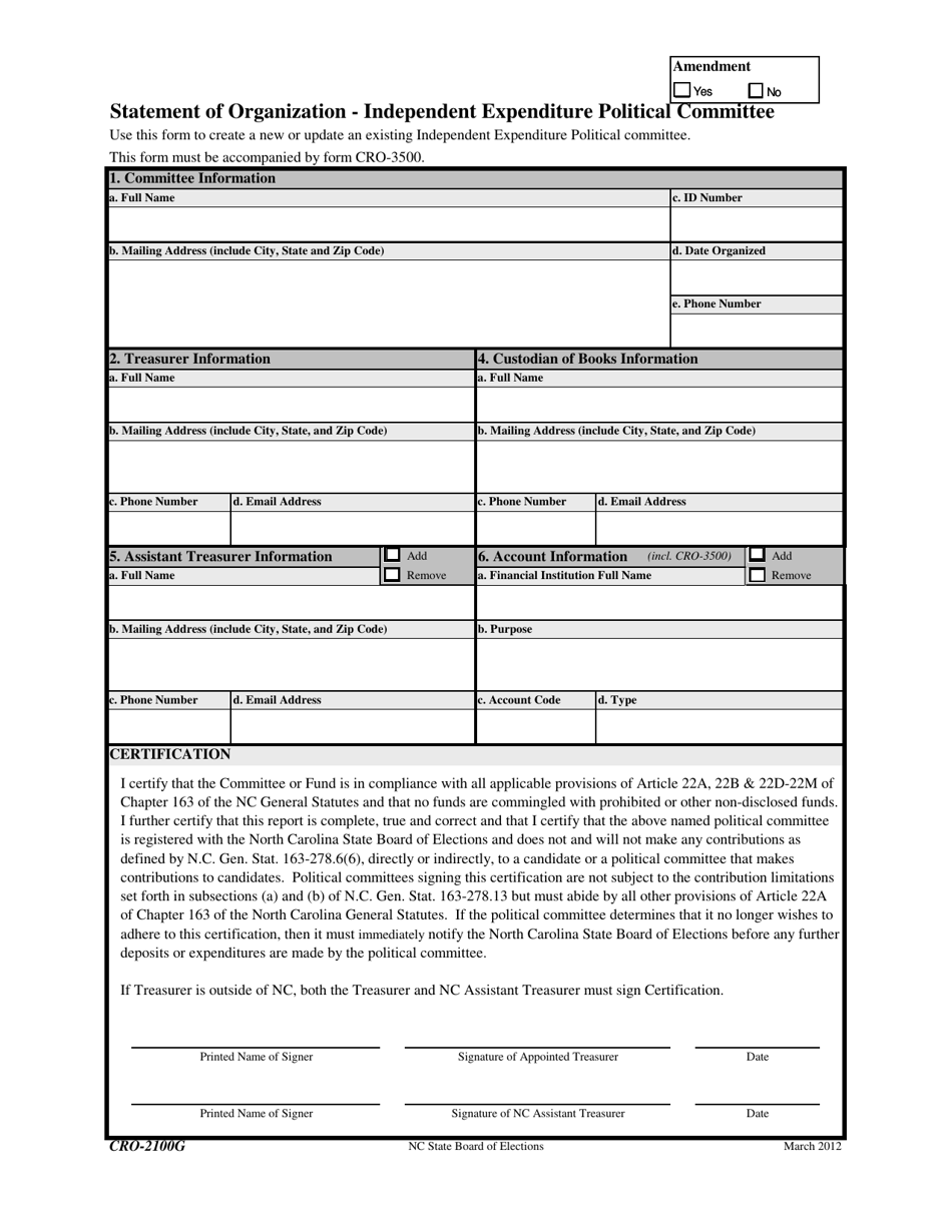 Form CRO-2100G - Fill Out, Sign Online and Download Fillable PDF, North ...