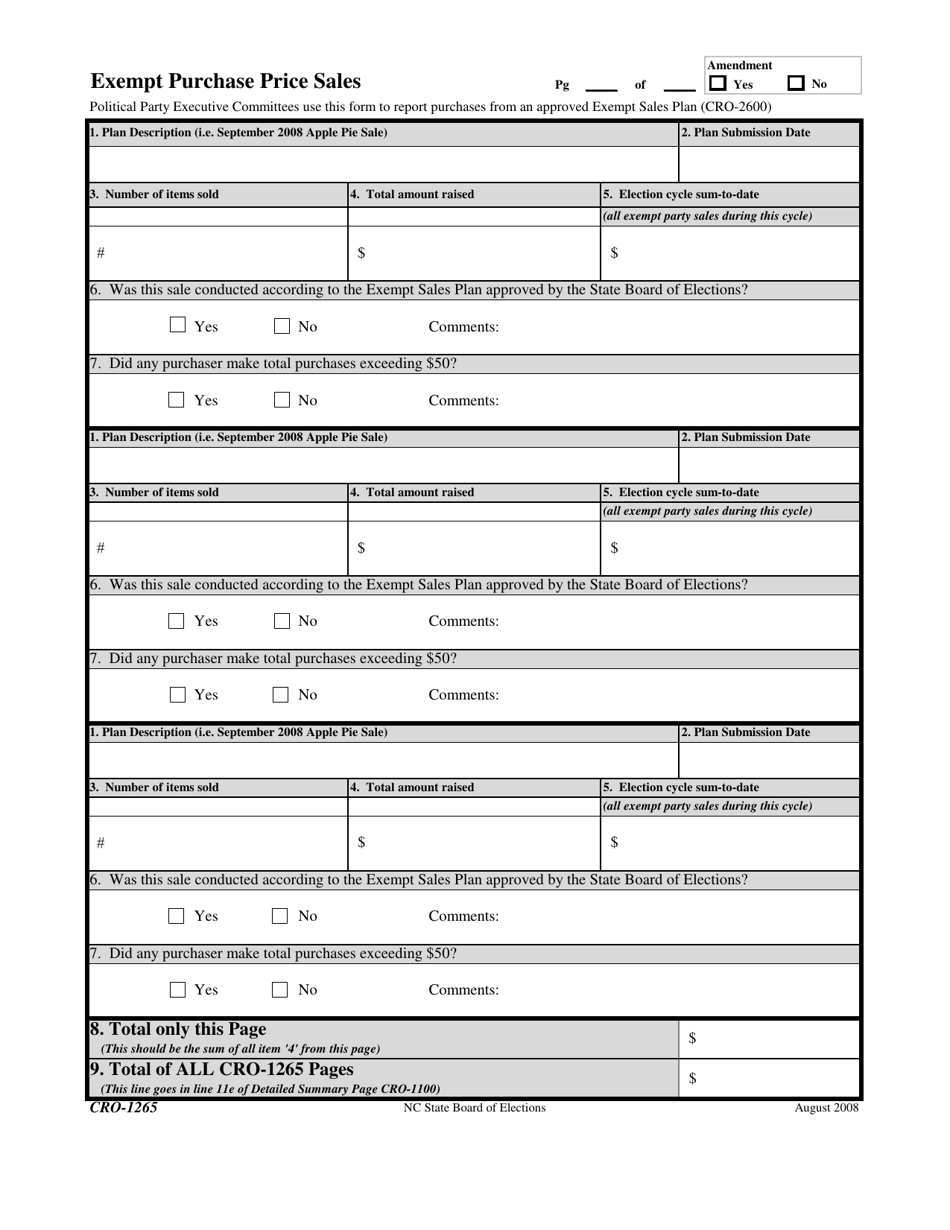 Form CRO-1265 - Fill Out, Sign Online and Download Printable PDF, North ...