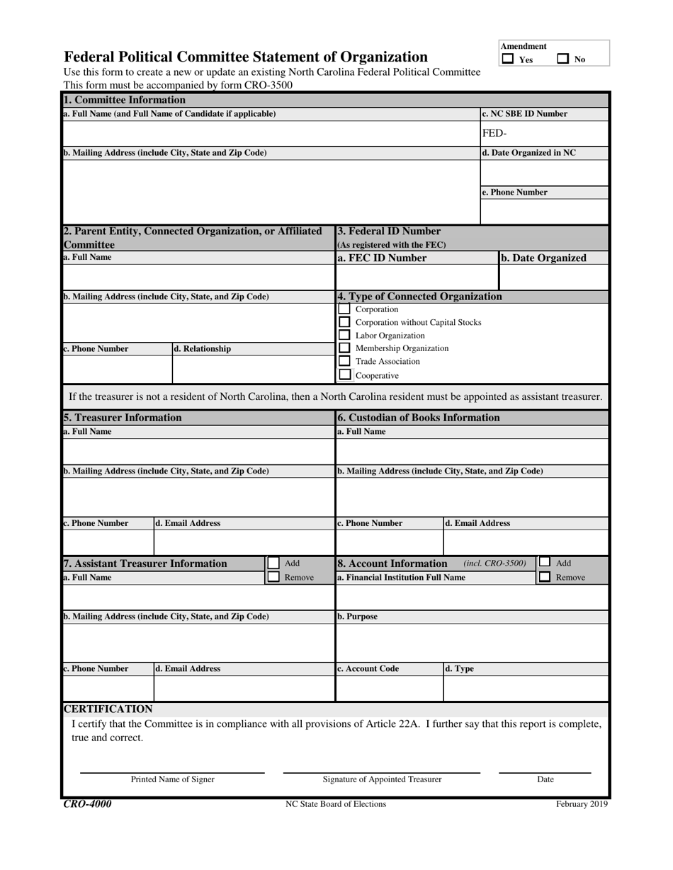 Form CRO-4000 - Fill Out, Sign Online and Download Fillable PDF, North ...