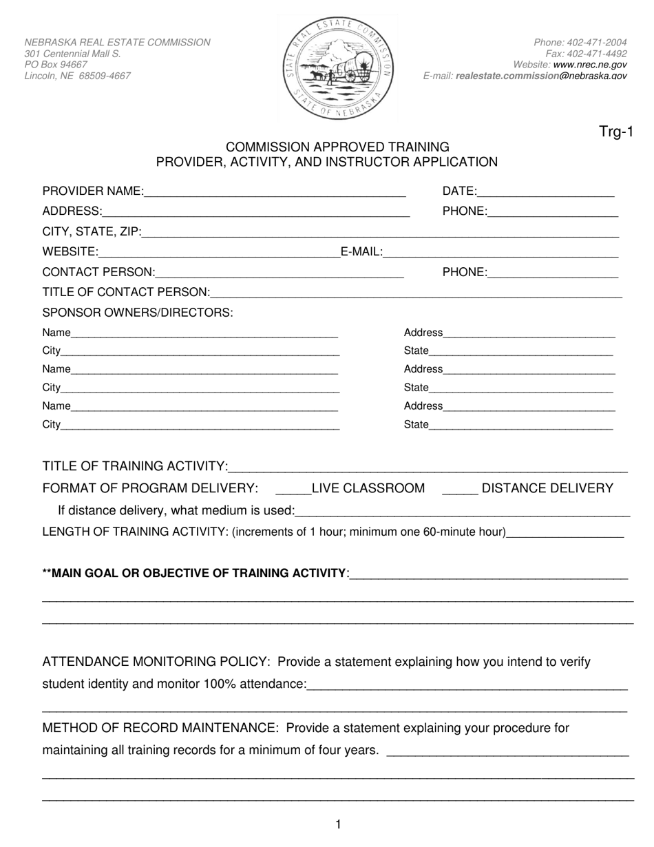 Form Trg-1 - Fill Out, Sign Online and Download Printable PDF, Nebraska ...
