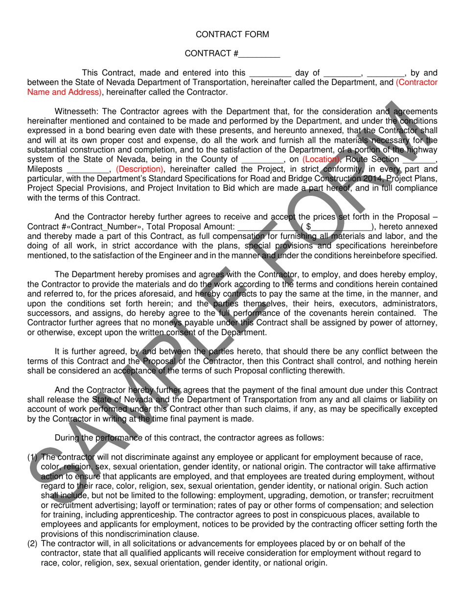 Nevada Contract and Bond Form (Federal) - Sample - Fill Out, Sign ...