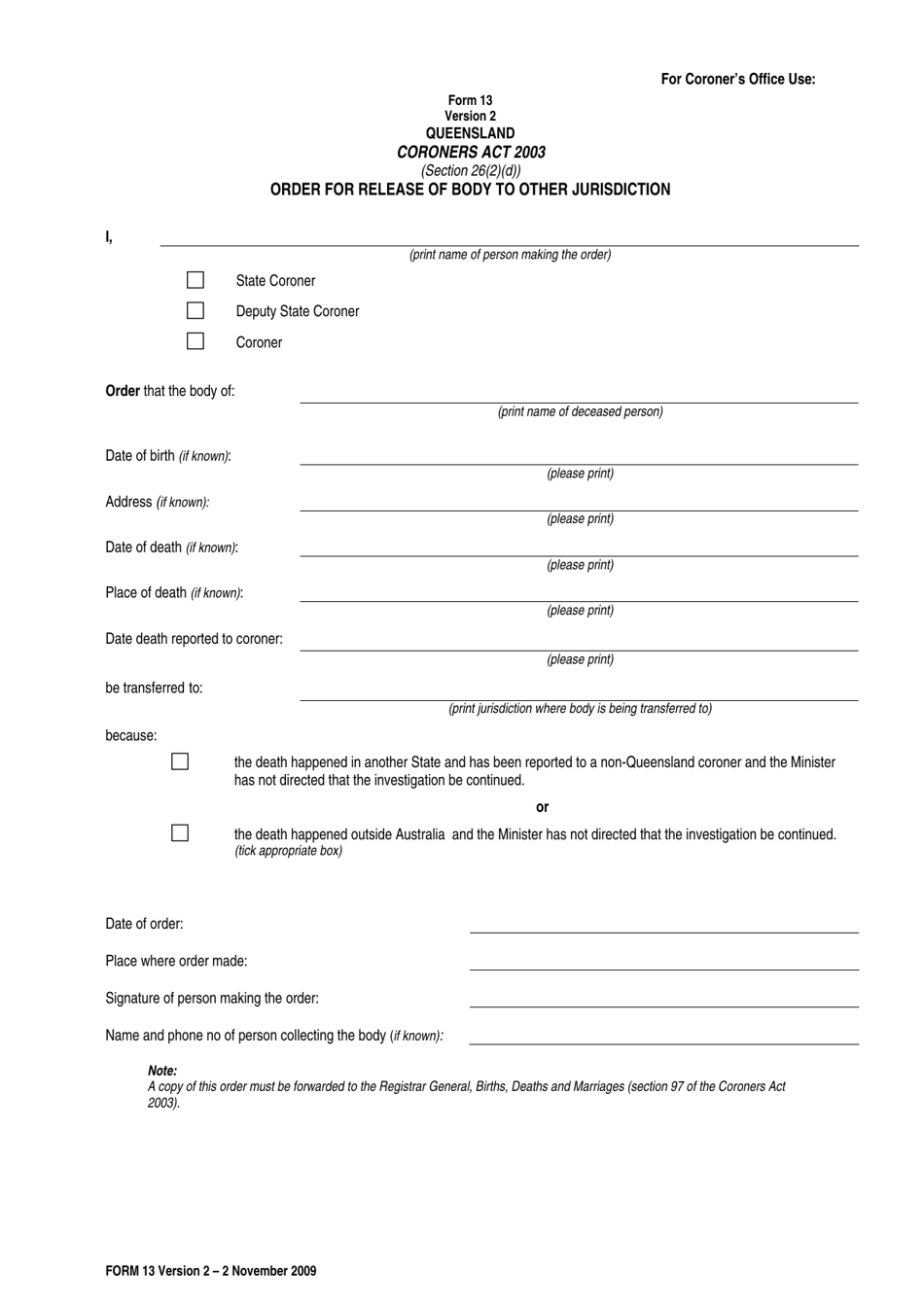 Form 13 - Fill Out, Sign Online and Download Printable PDF, Queensland ...