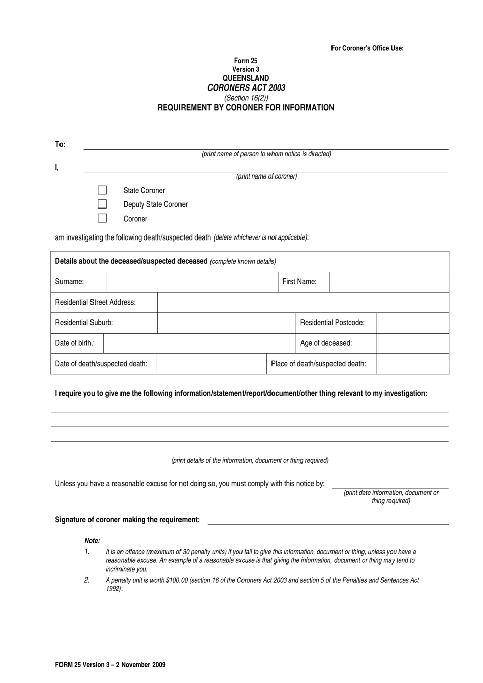 Form 25 - Fill Out, Sign Online and Download Printable PDF, Queensland ...