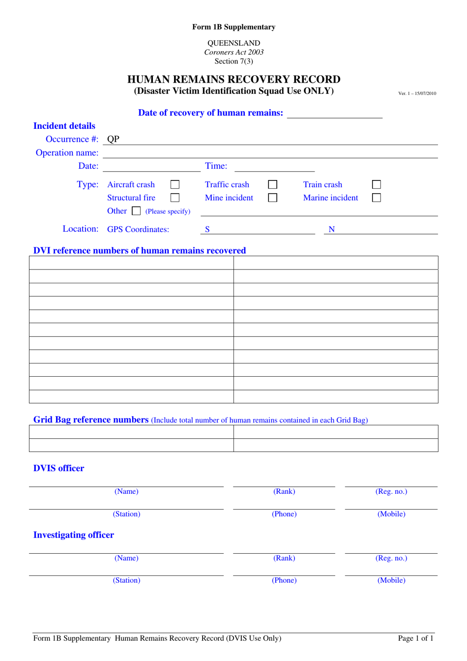 Form 1B SUPPLEMENTARY - Fill Out, Sign Online and Download Printable ...