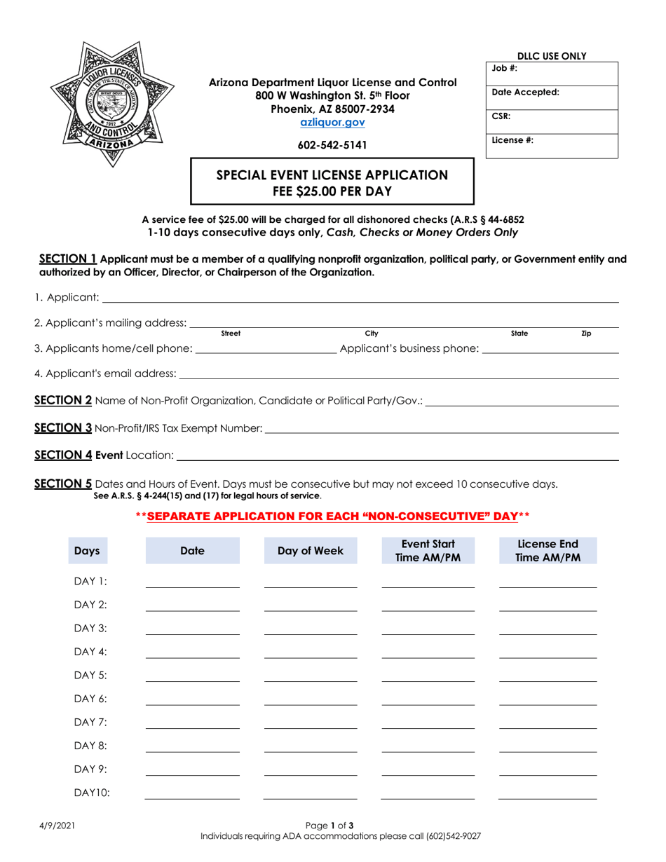 Arizona Special Event License Application - Fill Out, Sign Online and ...