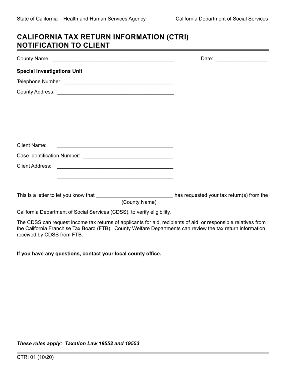 Form CTRI01 - Fill Out, Sign Online and Download Fillable PDF ...