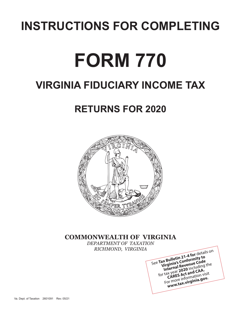 Download Instructions for Form 770 Virginia Fiduciary Income Tax Return ...