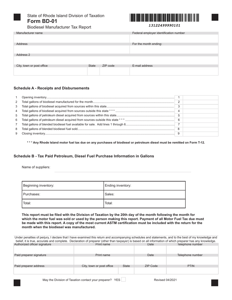 Form BD-01 - Fill Out, Sign Online and Download Fillable PDF, Rhode ...