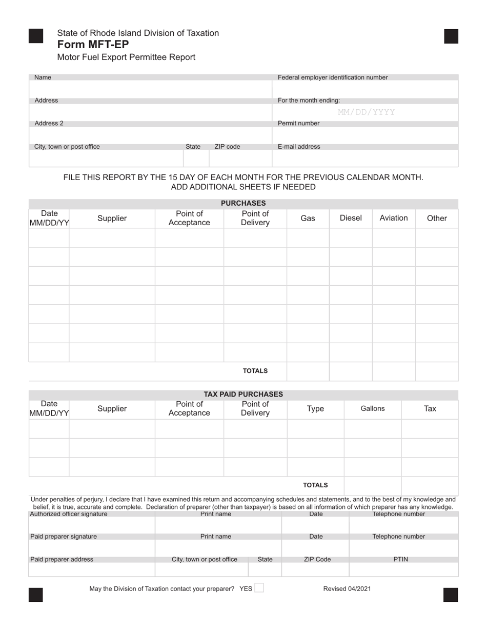 Form MFT-EP - Fill Out, Sign Online and Download Printable PDF, Rhode ...