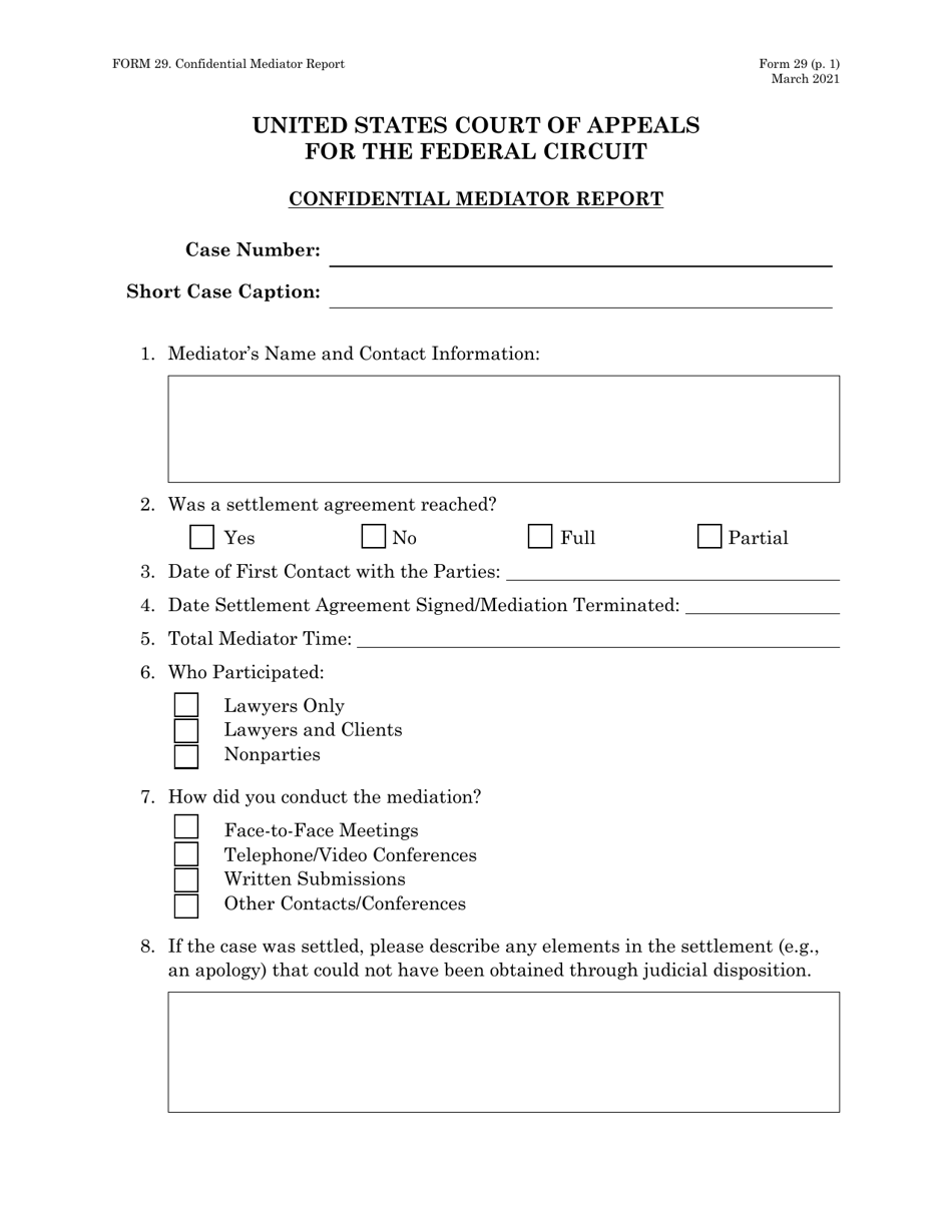 Form 29 Download Fillable PDF or Fill Online Confidential Mediator ...