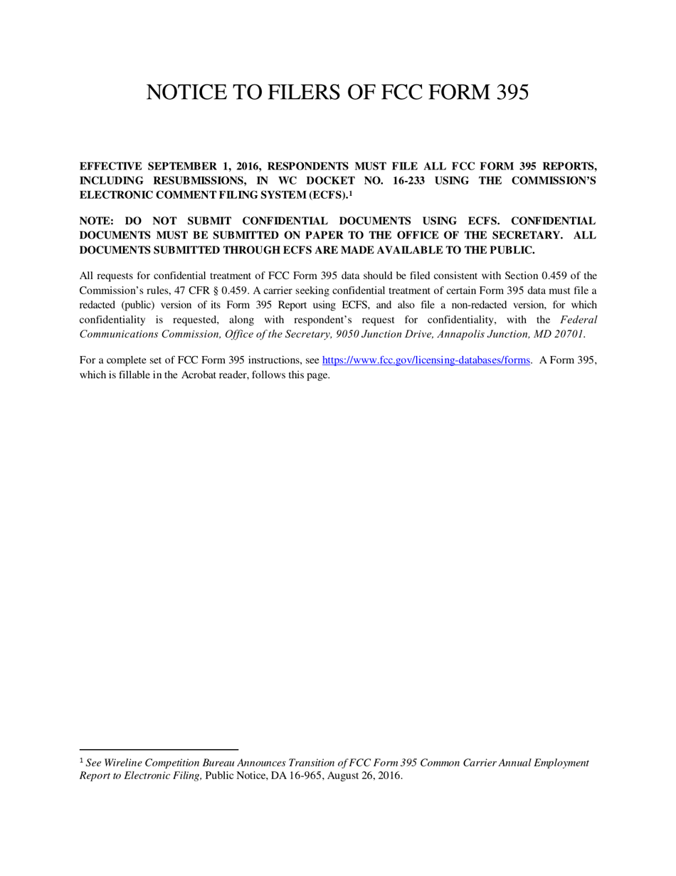 FCC Form 395 Download Fillable PDF or Fill Online Common Carrier Annual ...