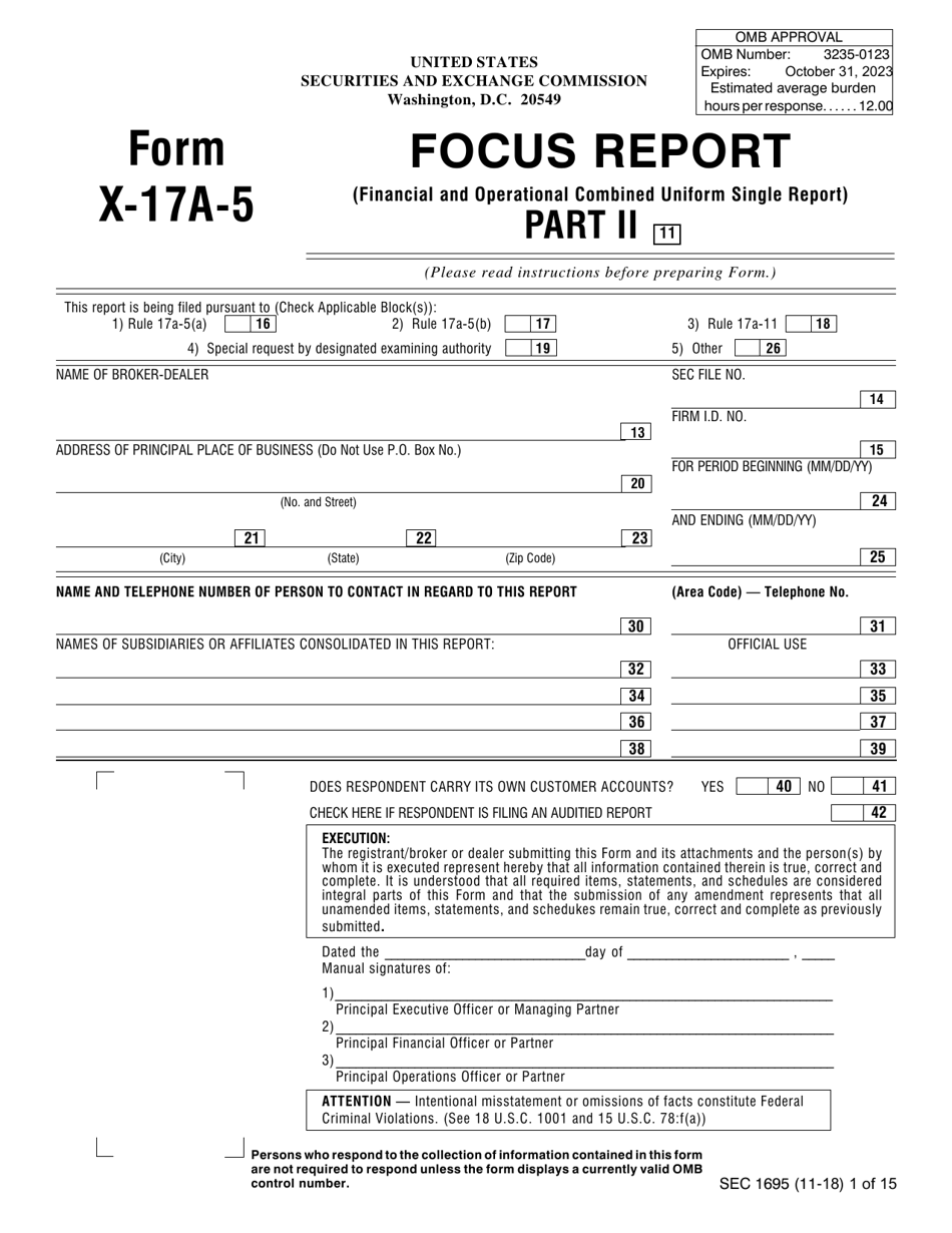 SEC Form 1695 (X-17A-5) Part II Download Printable PDF or Fill Online ...