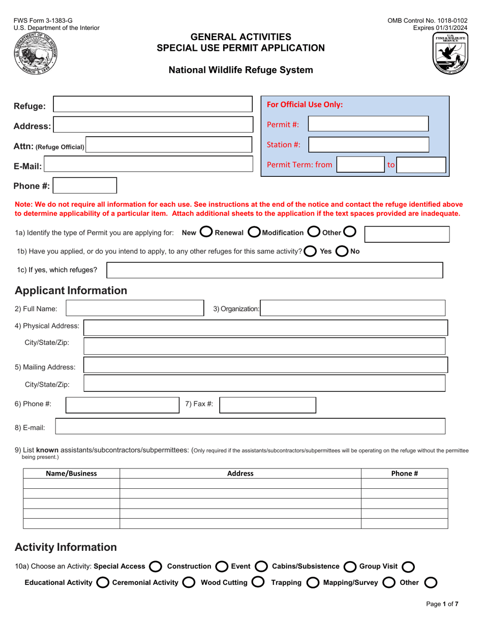 FWS Form 3-1383-G Download Fillable PDF or Fill Online General ...