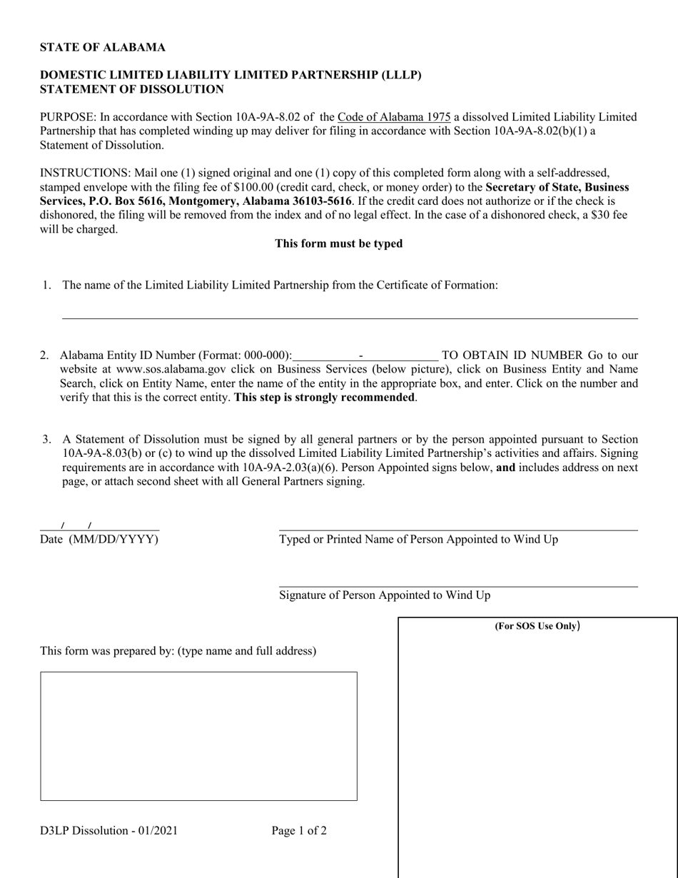 Alabama Domestic Limited Liability Limited Partnership (Lllp) Statement ...