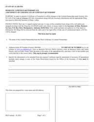 Alabama Domestic Limited Partnership (Lp) Amendment of Certificate of ...