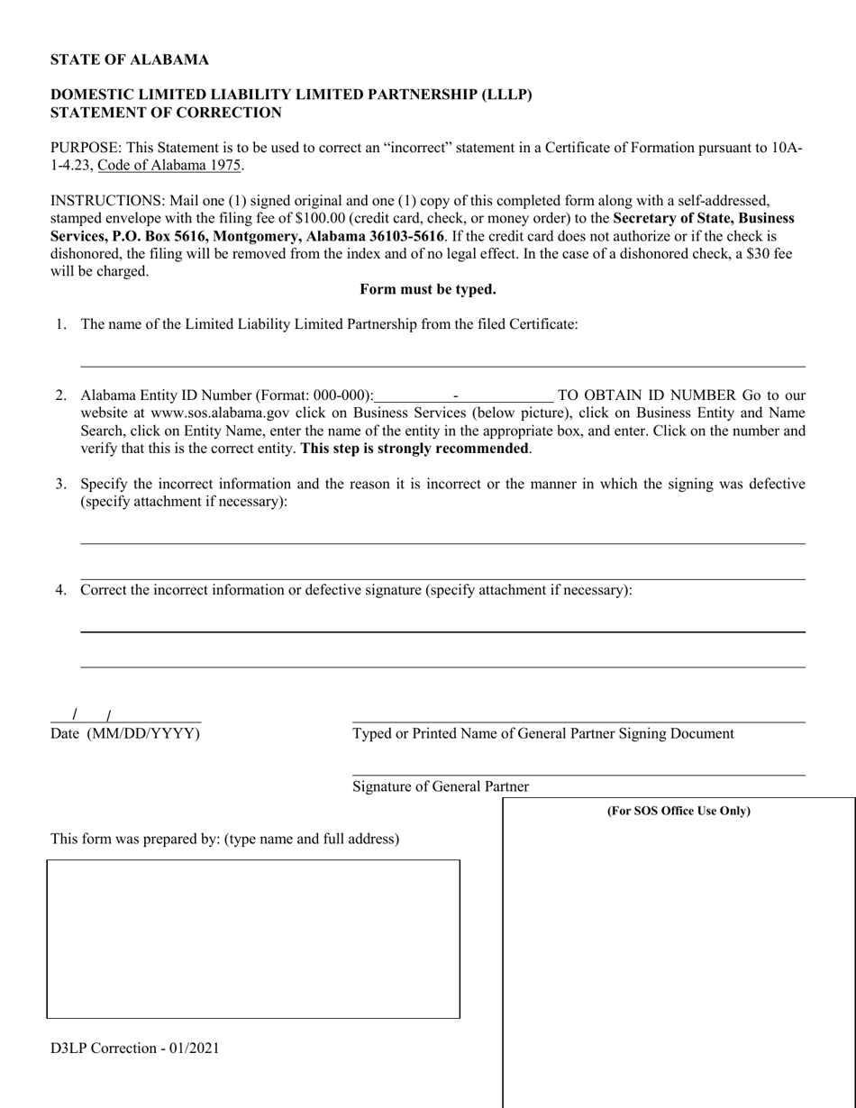 Alabama Domestic Limited Liability Limited Partnership (Lllp) Statement ...