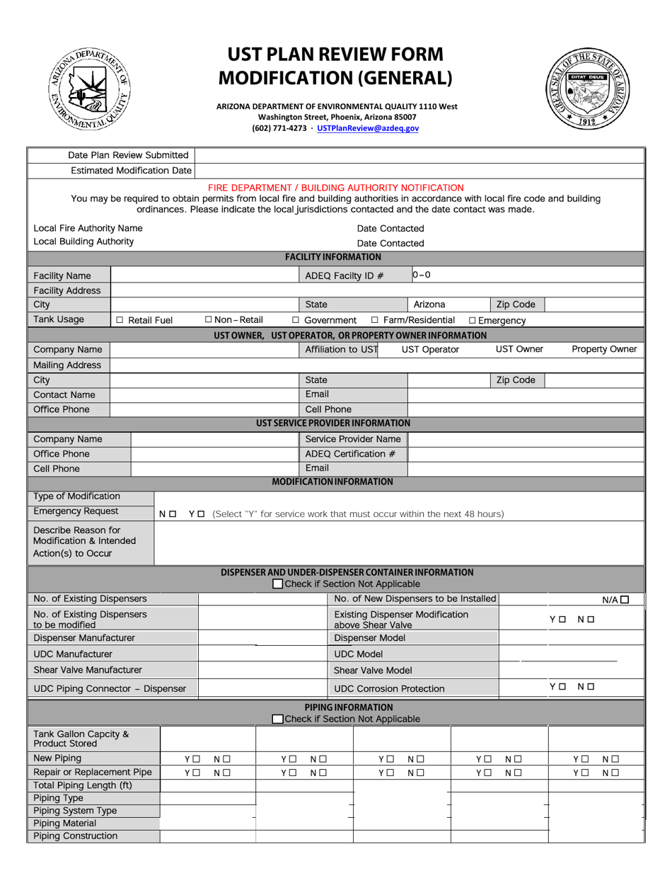 Arizona Ust Plan Review Form - Modification (General) Download Fillable ...