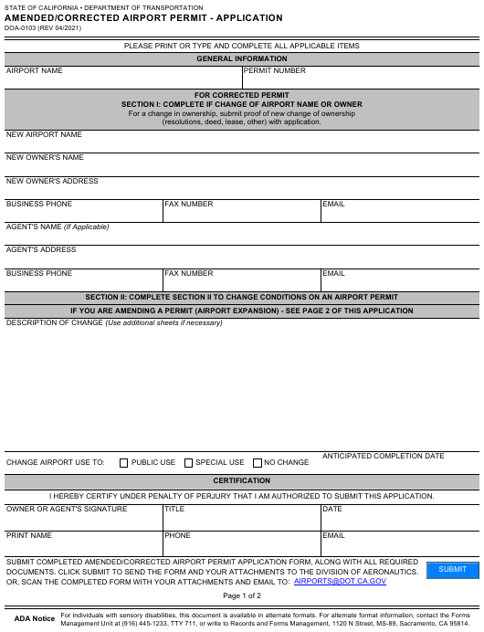 Form DOA-0103 Download Fillable PDF or Fill Online Amended/Corrected ...