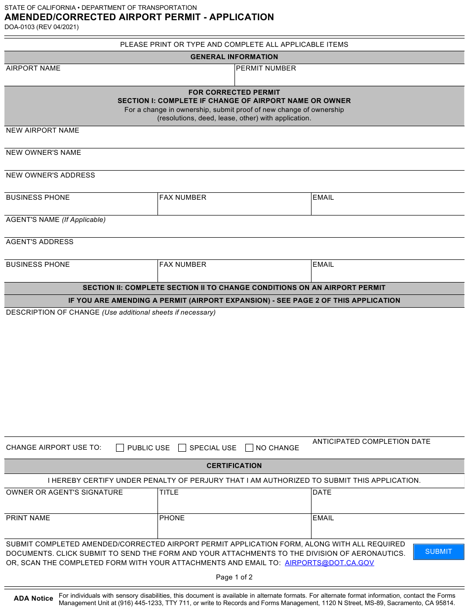 Form DOA-0103 Download Fillable PDF or Fill Online Amended/Corrected ...