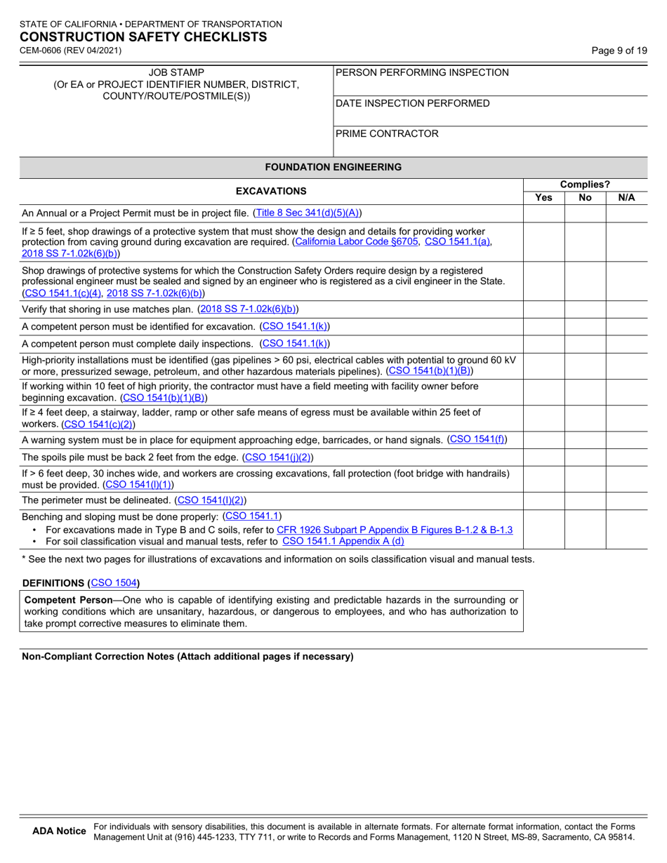 Form CEM-0606 Download Fillable PDF or Fill Online Construction Safety ...