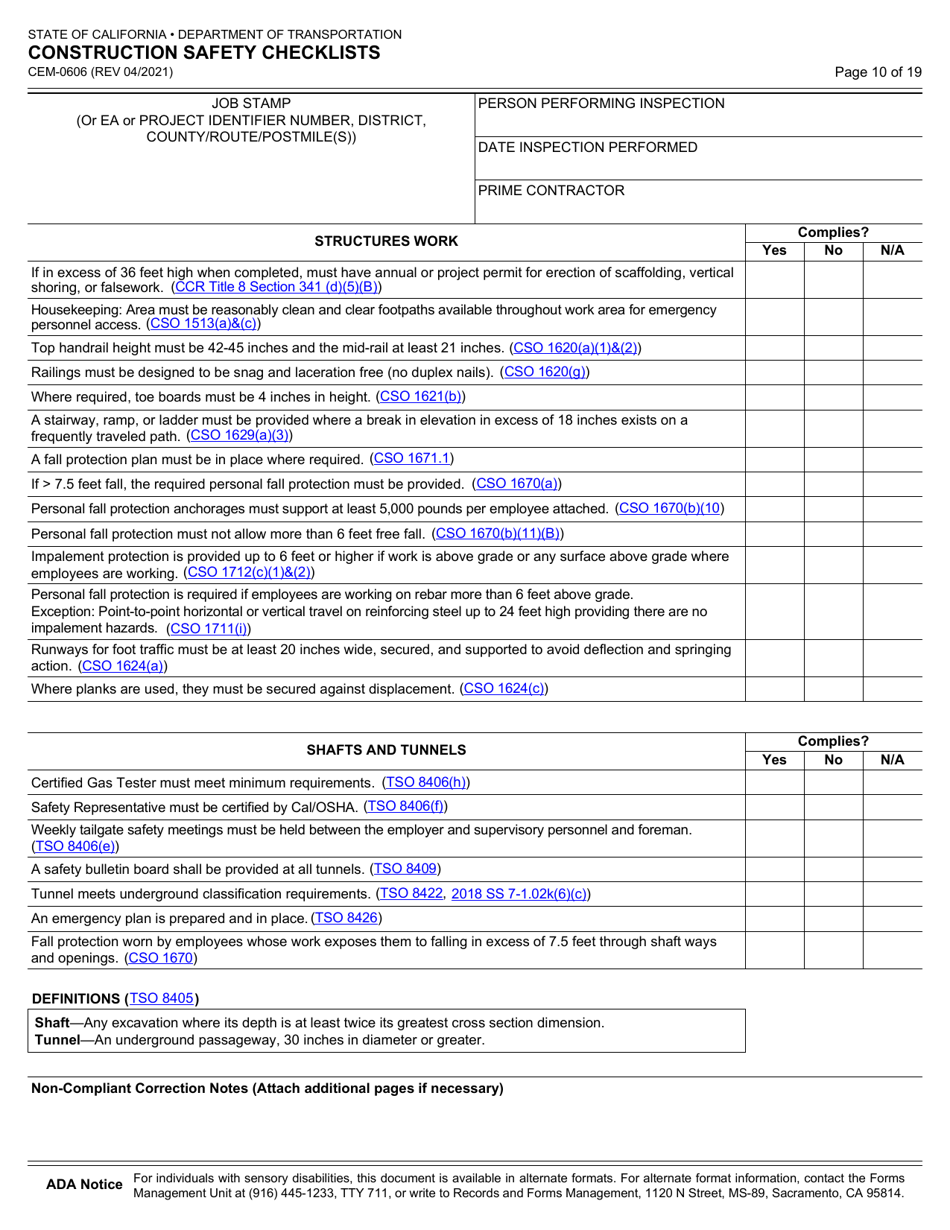 Form CEM-0606 Download Fillable PDF or Fill Online Construction Safety ...