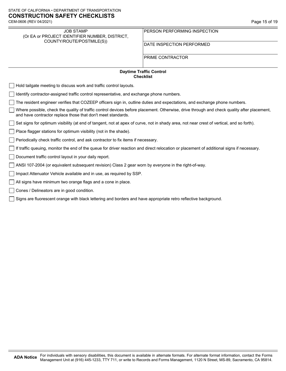 Form CEM-0606 Download Fillable PDF or Fill Online Construction Safety ...