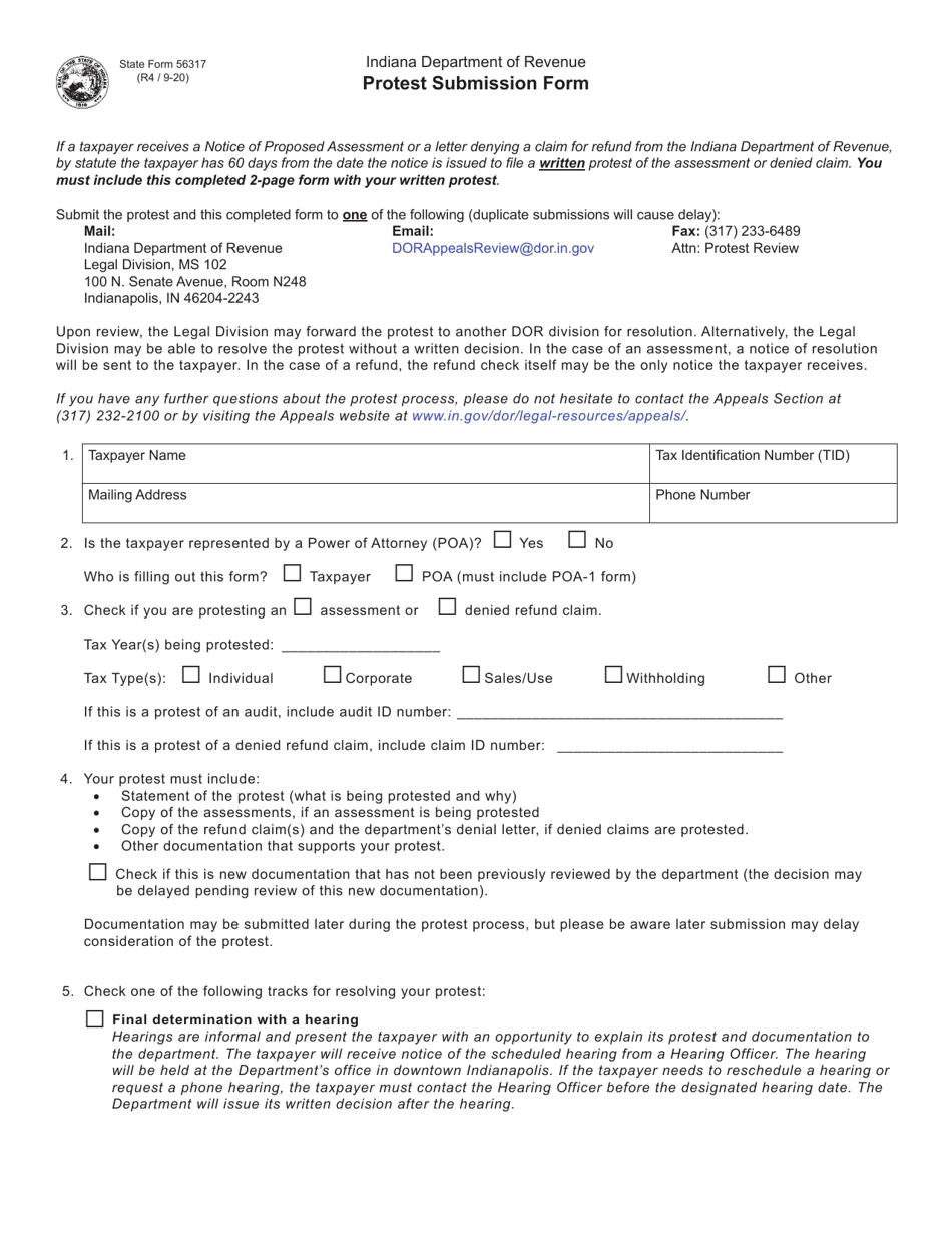 State Form 56317 Download Fillable PDF or Fill Online Protest ...