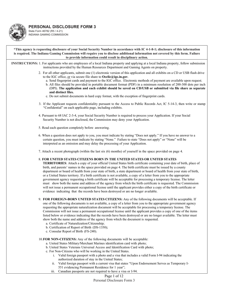 Form 3 (State Form 46782) - Fill Out, Sign Online and Download Fillable ...