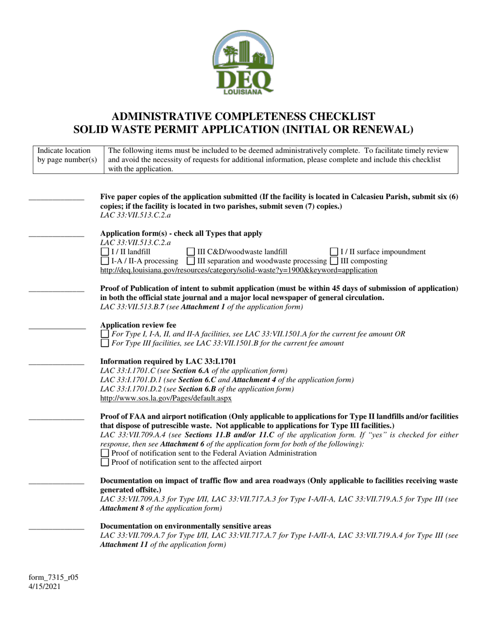 Form 7315 Download Printable PDF or Fill Online Administrative ...