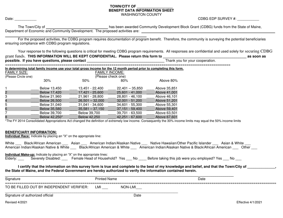 Washington County, Maine Benefit Data Information Sheet - Fill Out ...