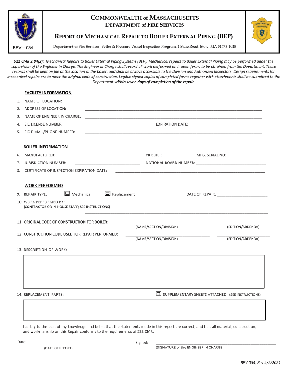 Form BPV-034 - Fill Out, Sign Online and Download Fillable PDF ...