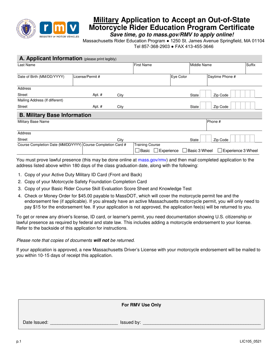 Form LIC105 - Fill Out, Sign Online and Download Fillable PDF ...