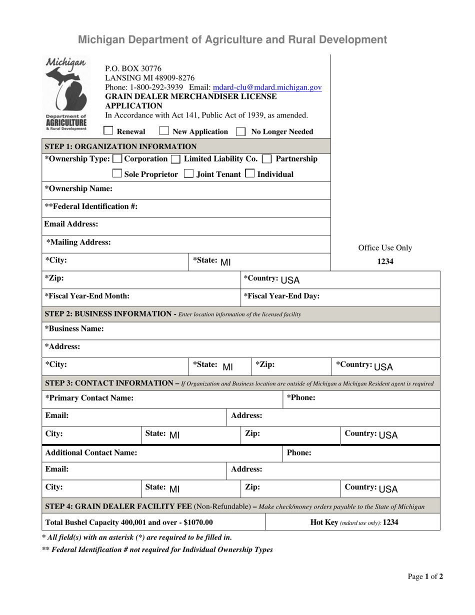 Michigan Grain Dealer Merchandiser License Application - Fill Out, Sign ...