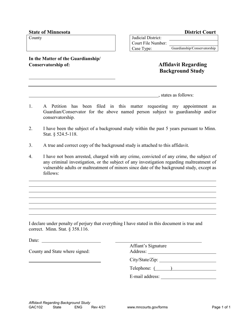 Form GAC102 Download Printable PDF or Fill Online Affidavit Regarding ...