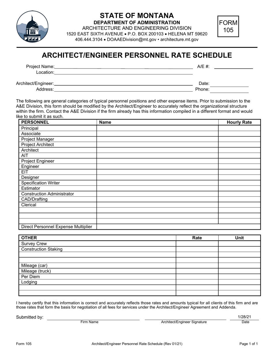 Form 105 Download Fillable PDF or Fill Online Architect/Engineer ...