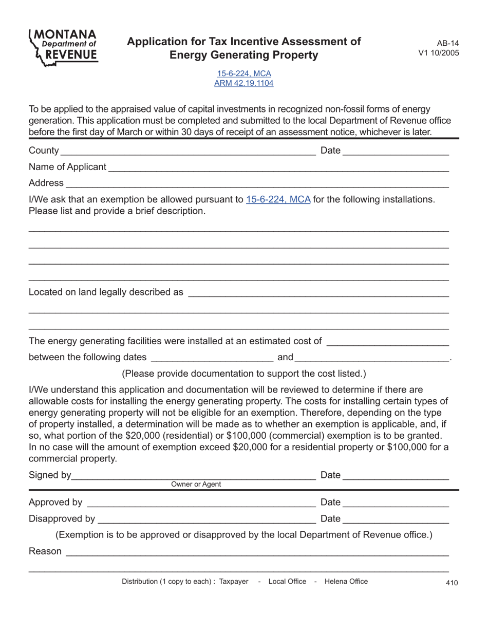 Form AB-14 - Fill Out, Sign Online and Download Printable PDF, Montana ...