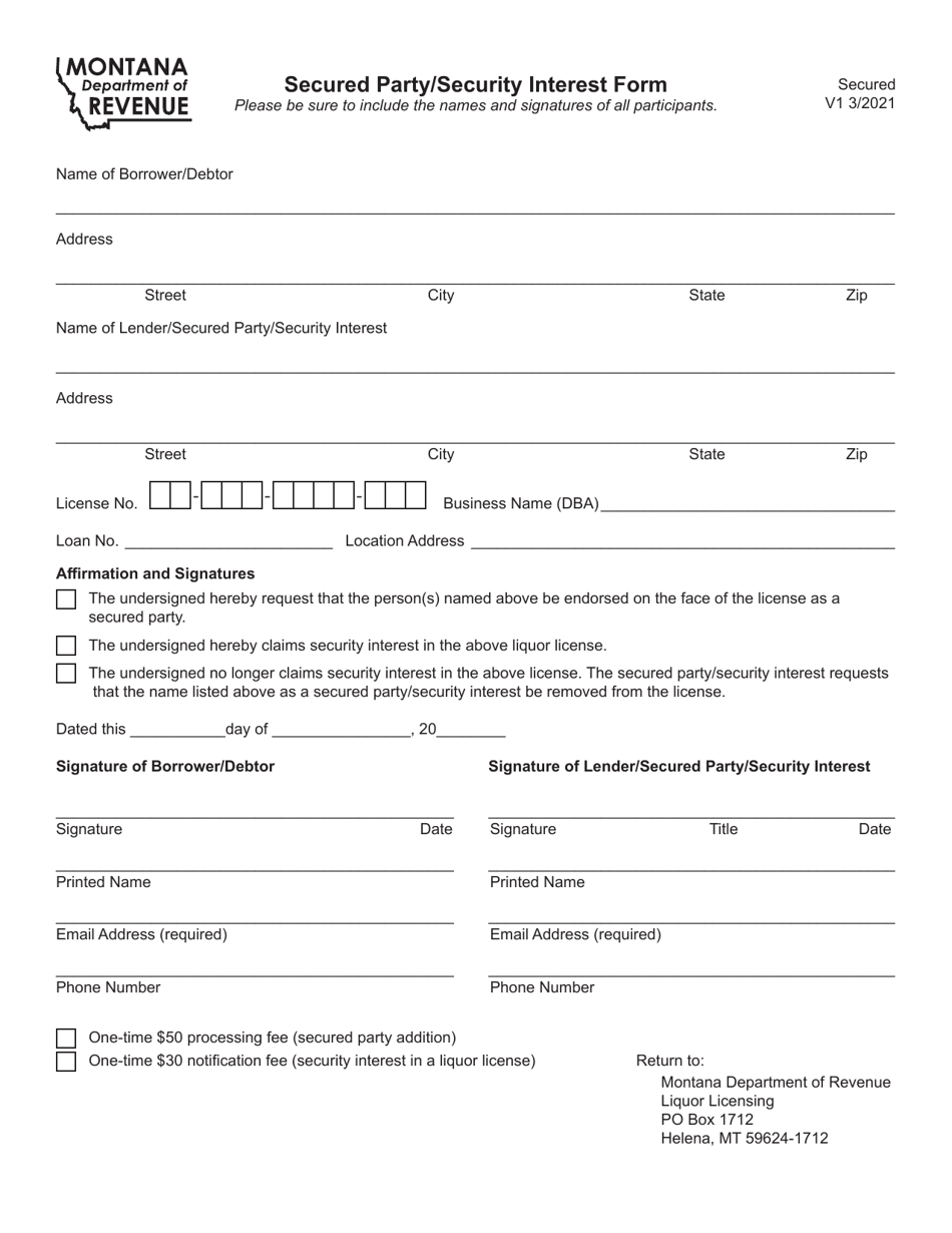 Montana Secured Party/Security Interest Form Download Printable PDF ...