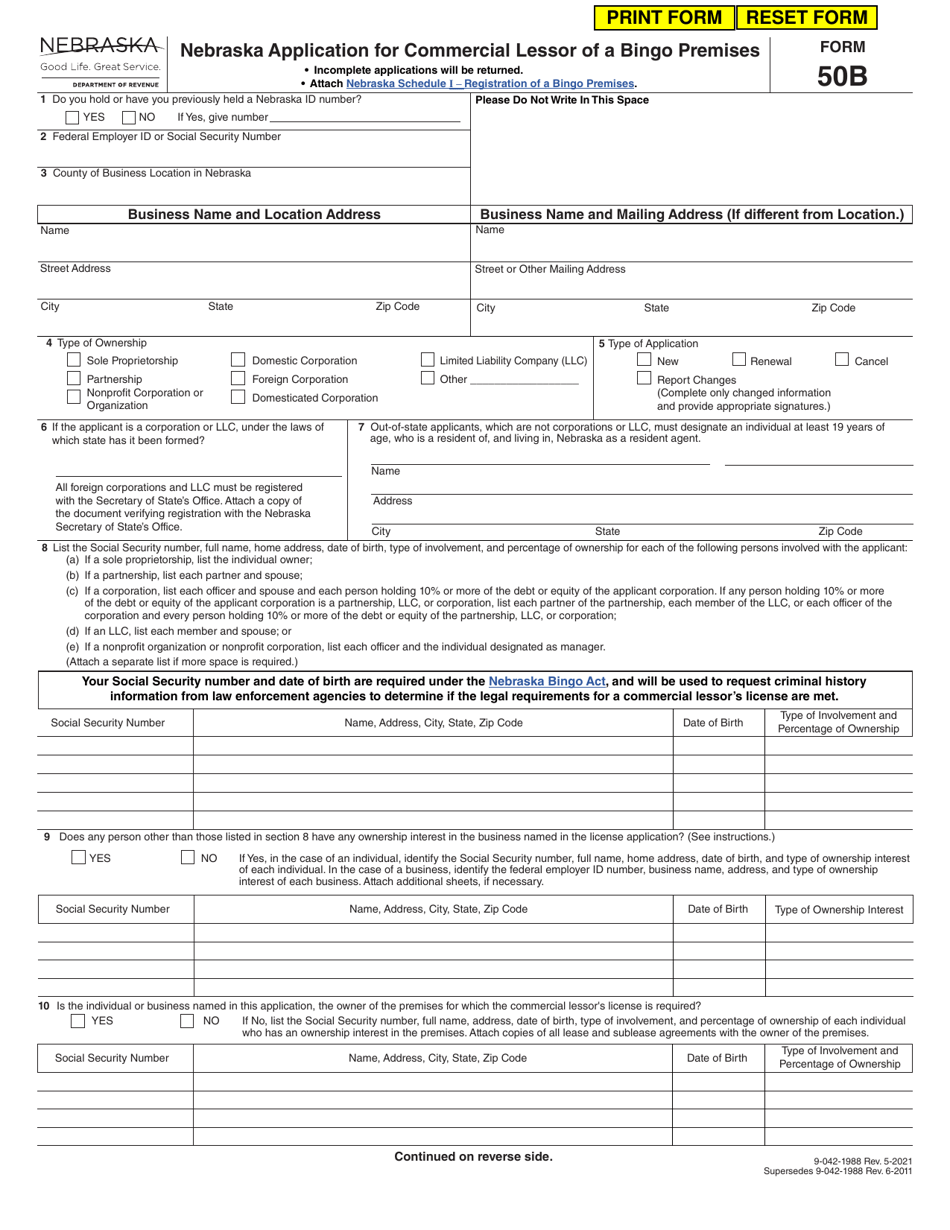 Form 50B - Fill Out, Sign Online and Download Fillable PDF, Nebraska ...