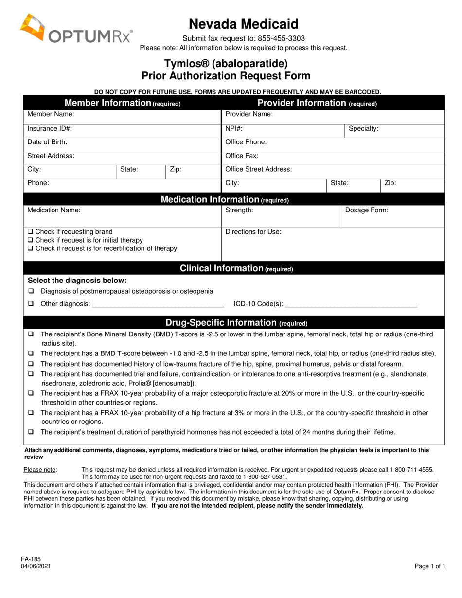 Form FA-185 - Fill Out, Sign Online and Download Printable PDF, Nevada ...