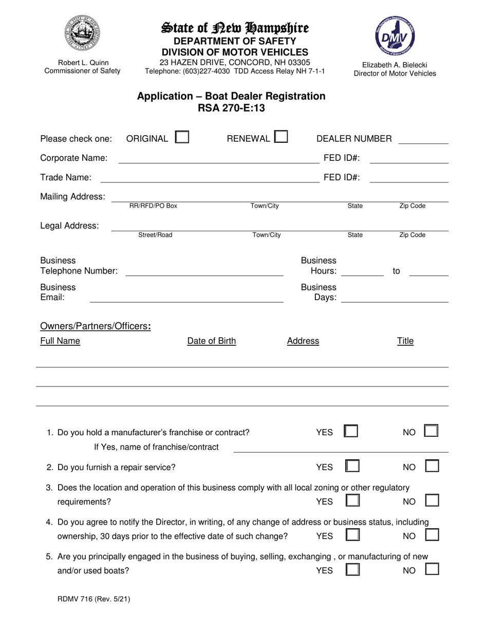 Form RDMV716 Download Fillable PDF or Fill Online Application - Boat ...
