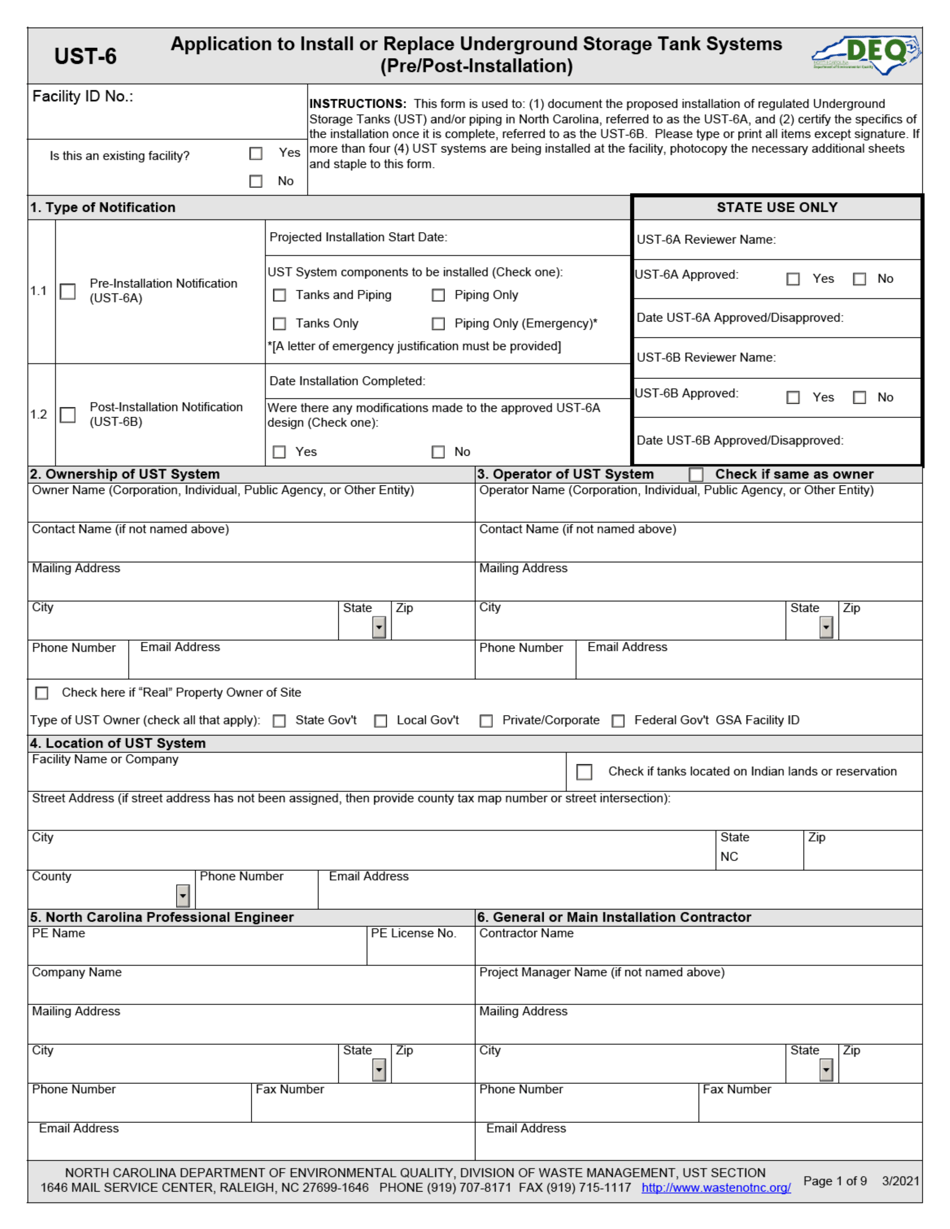 Form UST-6 Download Fillable PDF or Fill Online Application to Install ...