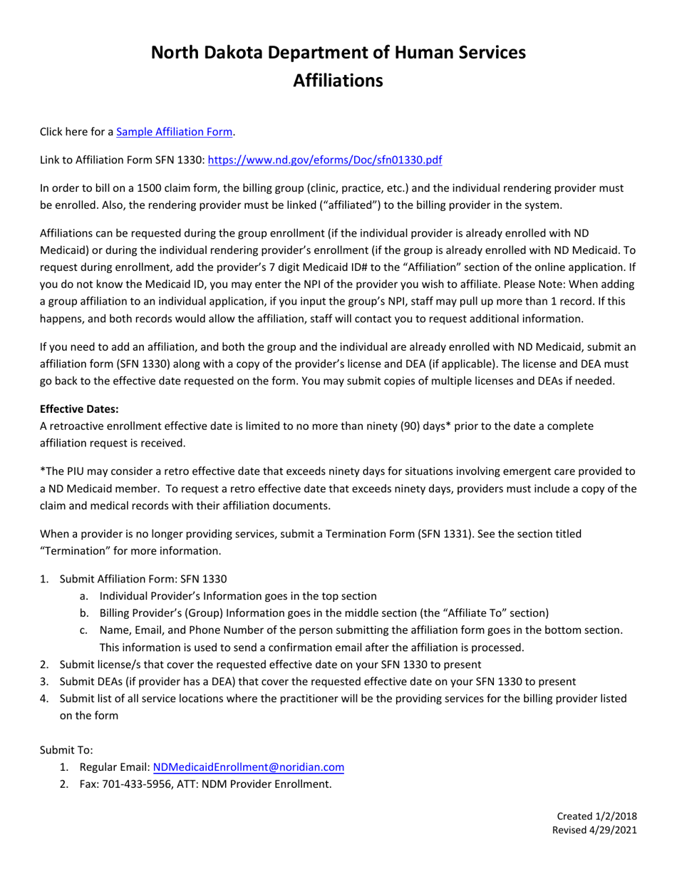 Download Instructions for Form SFN1330 Request to Add an Affiliation ...