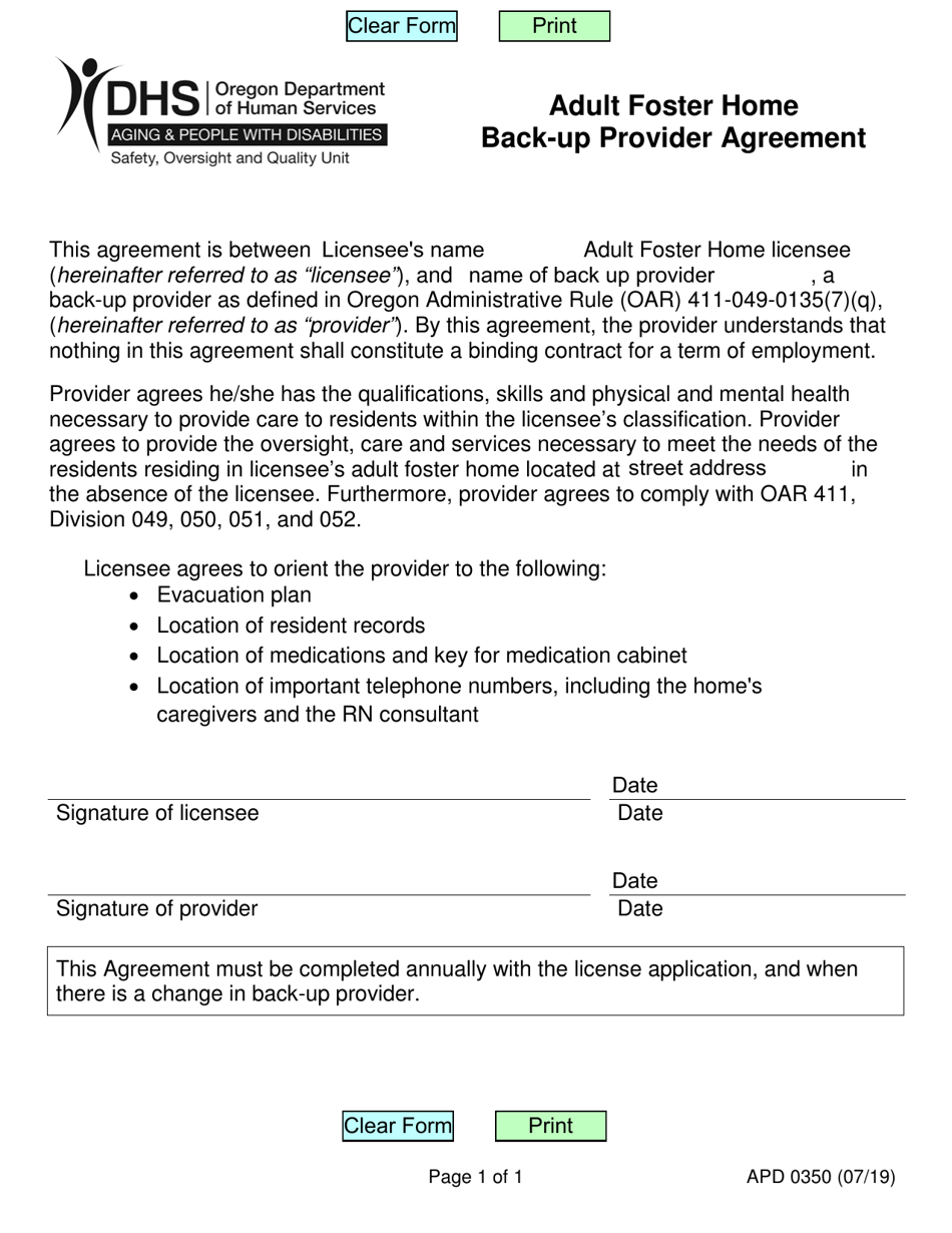 Form APD0350 - Fill Out, Sign Online and Download Fillable PDF, Oregon ...