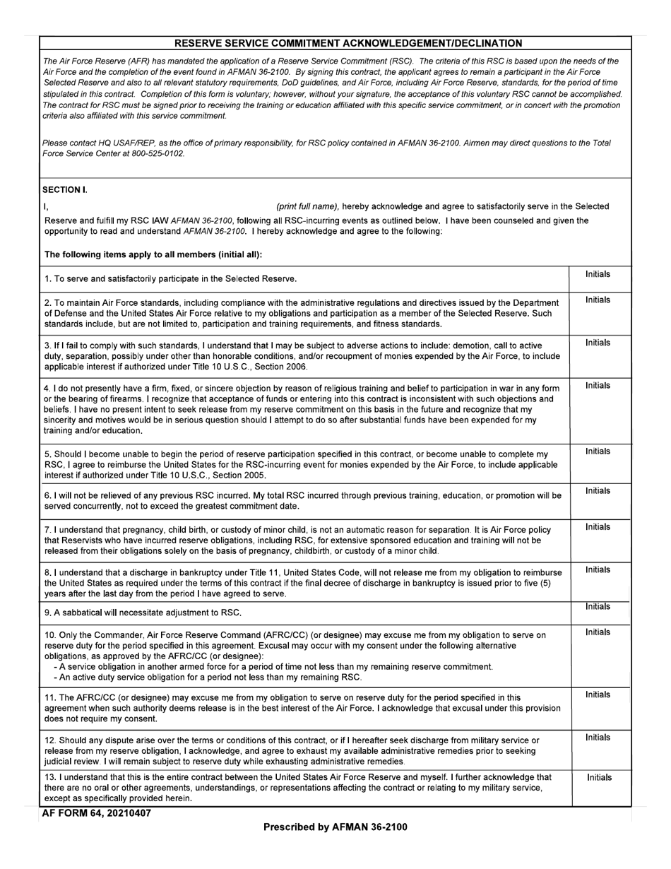 AF Form 64 - Fill Out, Sign Online and Download Fillable PDF ...